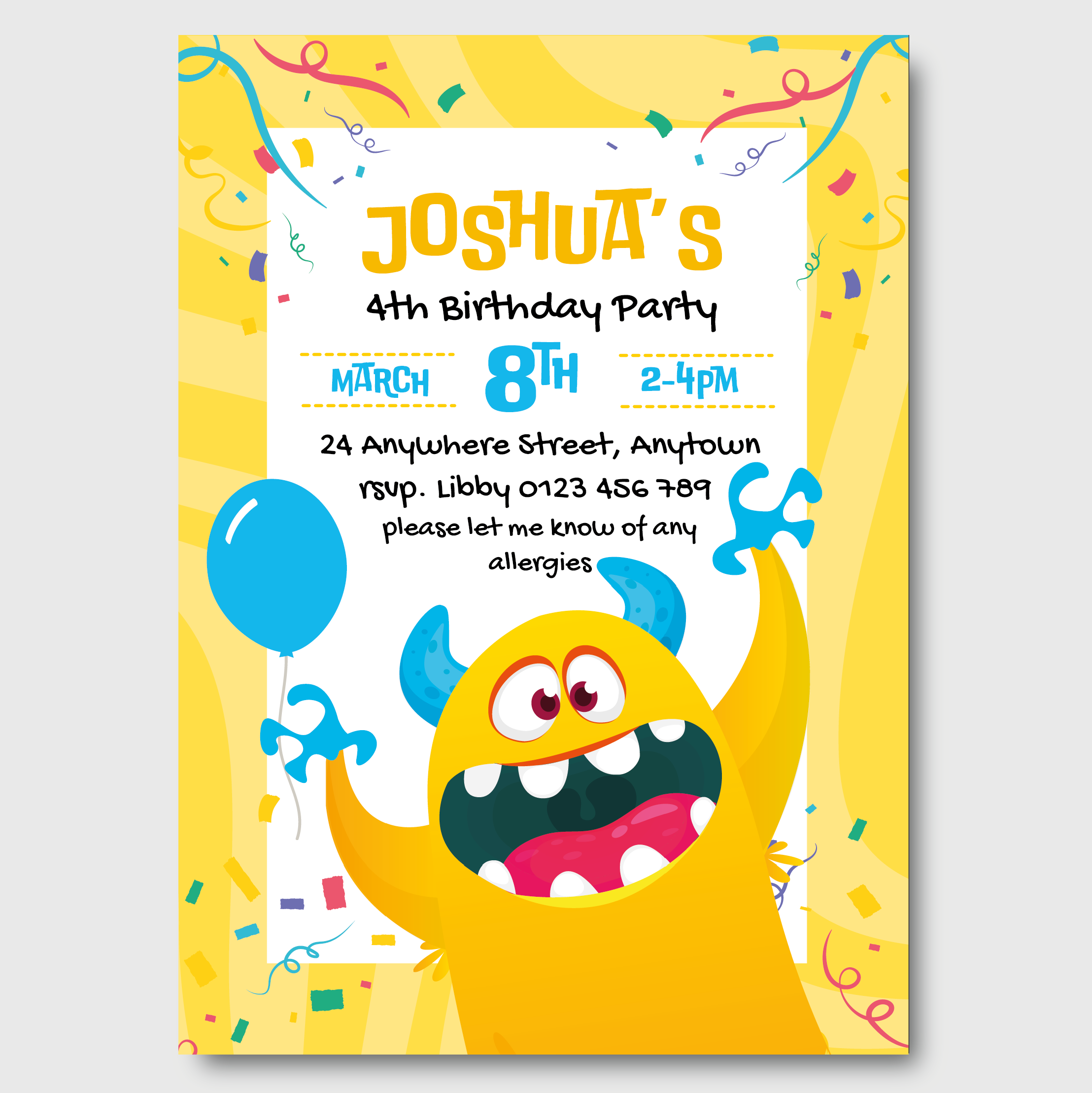 Monster Invitation Card Of Shapes
